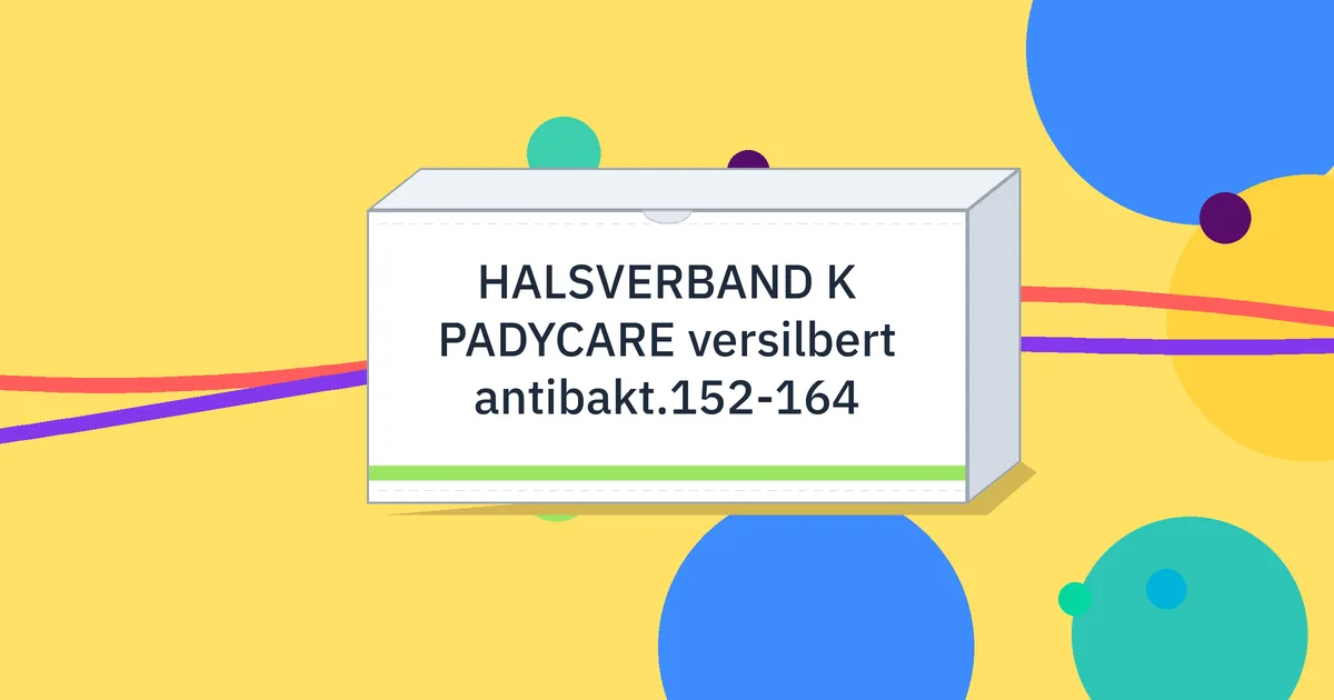 Symbolbild: Packung mit der Aufschrift HALSVERBAND K PADYCARE versilbert antibakt.152-164 (PZN 10939907) – Verfügbarkeit und Bezug in Apotheken in Frankfurt am Main