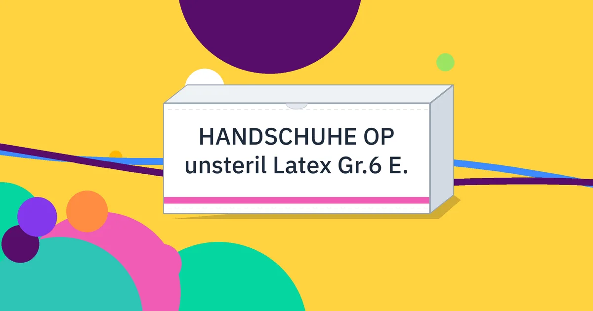 Symbolbild: Packung mit der Aufschrift HANDSCHUHE OP unsteril Latex Gr.6 E. (PZN 01963396) – Verfügbarkeit und Bezug in Apotheken in Frankfurt am Main