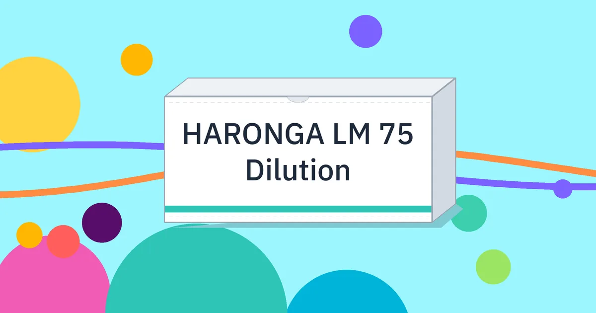 Symbolbild: Packung mit der Aufschrift HARONGA LM 75 Dilution (PZN 13550512) – Verfügbarkeit und Bezug in Apotheken in Frankfurt am Main