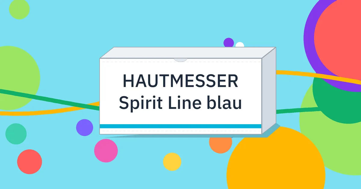 Symbolbild: Packung mit der Aufschrift HAUTMESSER Spirit Line blau (PZN 01516792) – Verfügbarkeit und Bezug in Apotheken in Frankfurt am Main
