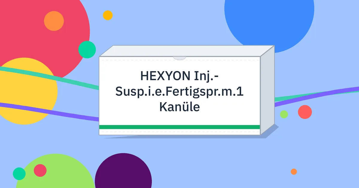 Symbolbild: Packung mit der Aufschrift HEXYON Inj.-Susp.i.e.Fertigspr.m.1 Kanüle (PZN 19691254) – Verfügbarkeit und Bezug in Apotheken in Frankfurt am Main