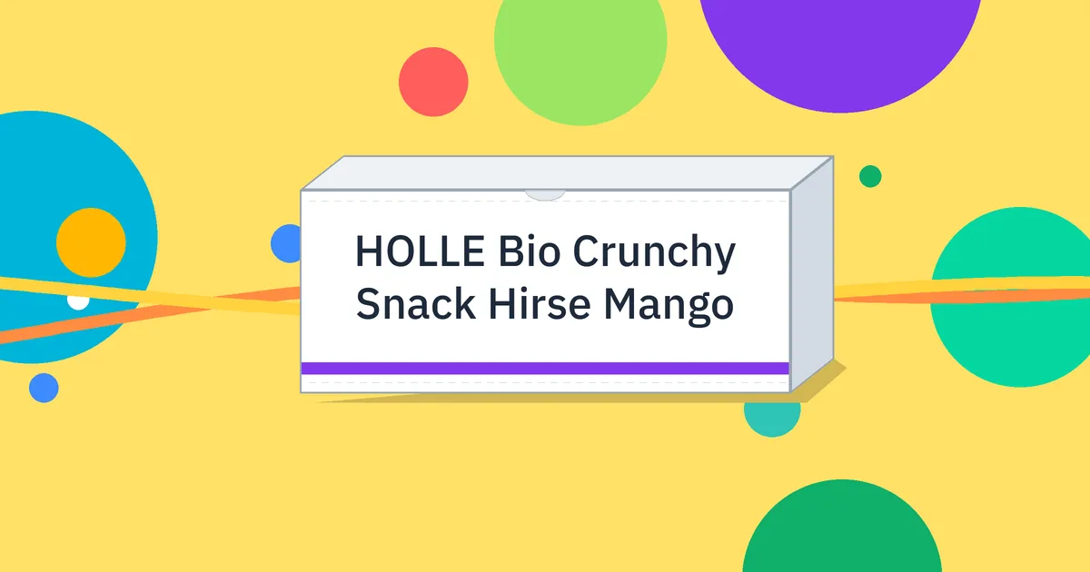 Symbolbild: Packung mit der Aufschrift HOLLE Bio Crunchy Snack Hirse Mango (PZN 12553767) – Verfügbarkeit und Bezug in Apotheken in Frankfurt am Main
