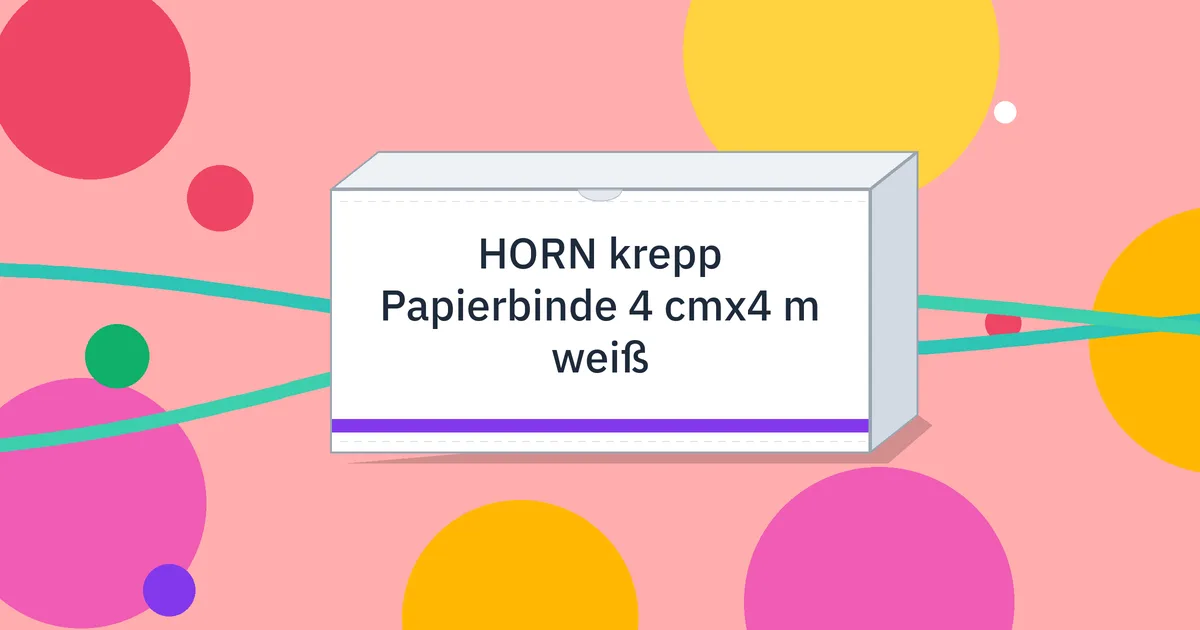 Symbolbild: Packung mit der Aufschrift HORN krepp Papierbinde 4 cmx4 m weiß (PZN 04635652) – Verfügbarkeit und Bezug in Apotheken in Frankfurt am Main