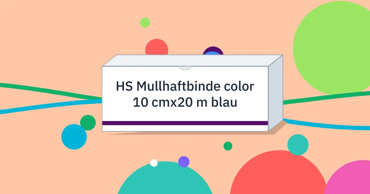 Symbolbild: Packung mit der Aufschrift HS Mullhaftbinde color 10 cmx20 m blau (PZN 03692978) – Verfügbarkeit und Bezug in Apotheken in Frankfurt am Main