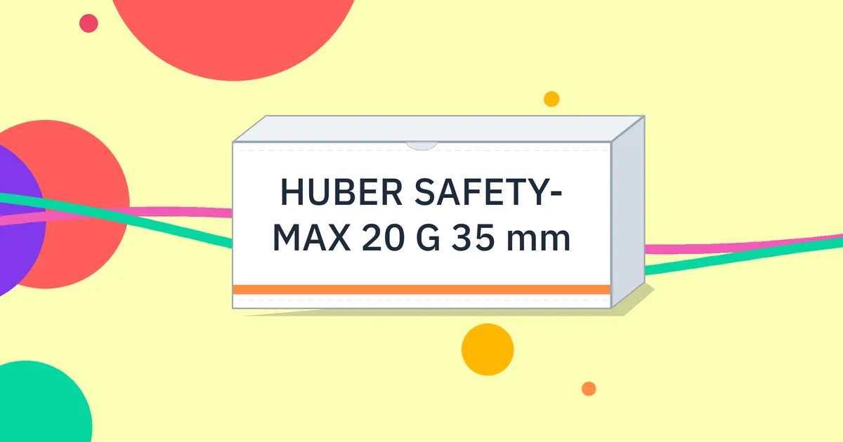 Symbolbild: Packung mit der Aufschrift HUBER SAFETY-MAX 20 G 35 mm (PZN 10185118) – Verfügbarkeit und Bezug in Apotheken in Frankfurt am Main