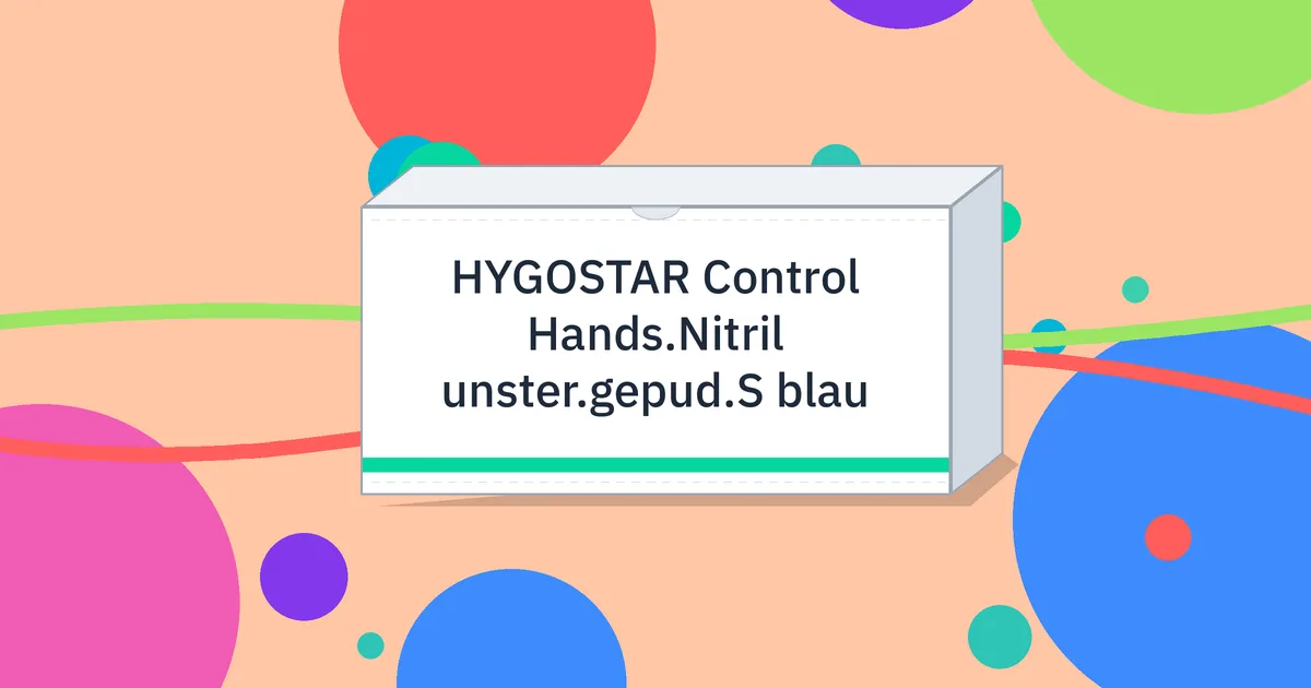 Symbolbild: Packung mit der Aufschrift HYGOSTAR Control Hands.Nitril unster.gepud.S blau (PZN 20773253) – Verfügbarkeit und Bezug in Apotheken in Frankfurt am Main