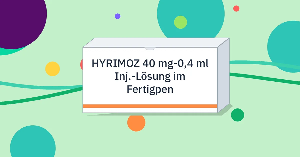Symbolbild: Packung mit der Aufschrift HYRIMOZ 40 mg-0,4 ml Inj.-Lösung im Fertigpen (PZN 19173341) – Verfügbarkeit und Bezug in Apotheken in Frankfurt am Main