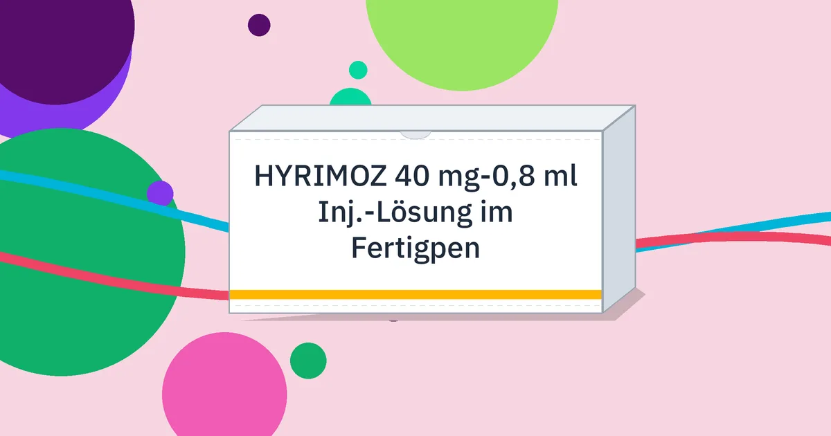 Symbolbild: Packung mit der Aufschrift HYRIMOZ 40 mg-0,8 ml Inj.-Lösung im Fertigpen (PZN 15530117) – Verfügbarkeit und Bezug in Apotheken in Frankfurt am Main