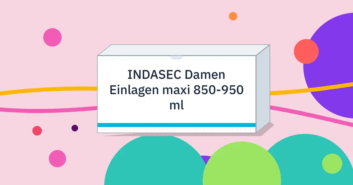 Symbolbild: Packung mit der Aufschrift INDASEC Damen Einlagen maxi 850-950 ml (PZN 09922356) – Verfügbarkeit und Bezug in Apotheken in Frankfurt am Main
