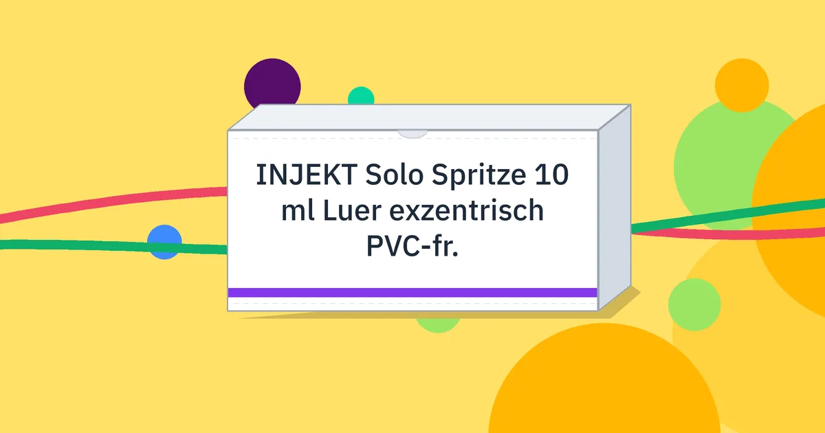Symbolbild: Packung mit der Aufschrift INJEKT Solo Spritze 10 ml Luer exzentrisch PVC-fr. (PZN 02057926) – Verfügbarkeit und Bezug in Apotheken in Frankfurt am Main