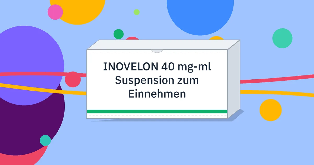 Symbolbild: Packung mit der Aufschrift INOVELON 40 mg-ml Suspension zum Einnehmen (PZN 16697902) – Verfügbarkeit und Bezug in Apotheken in Frankfurt am Main