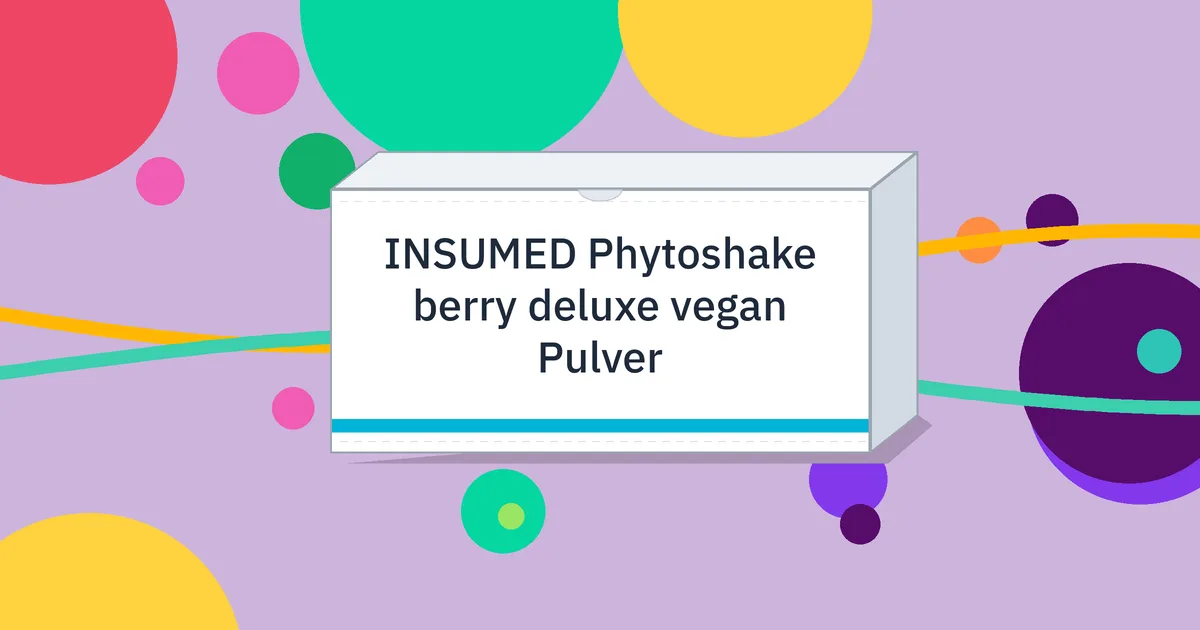 Symbolbild: Packung mit der Aufschrift INSUMED Phytoshake berry deluxe vegan Pulver (PZN 19155076) – Verfügbarkeit und Bezug in Apotheken in Frankfurt am Main