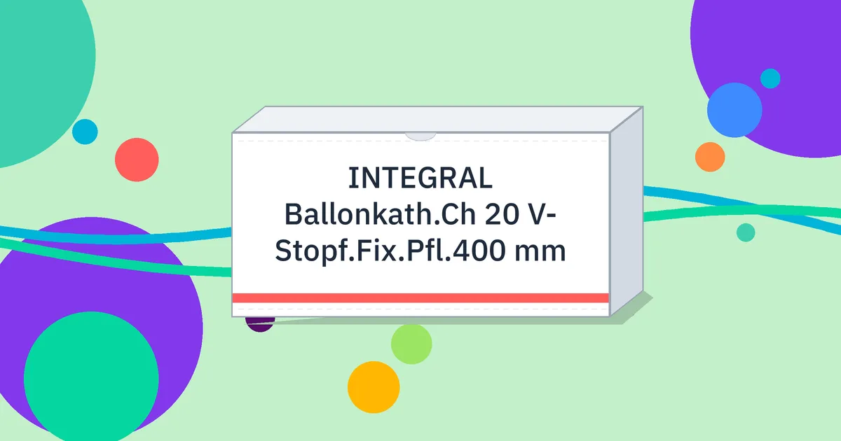 Symbolbild: Packung mit der Aufschrift INTEGRAL Ballonkath.Ch 20 V-Stopf.Fix.Pfl.400 mm (PZN 00794046) – Verfügbarkeit und Bezug in Apotheken in Frankfurt am Main