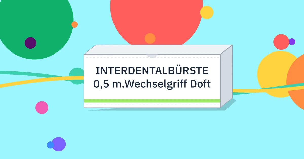 Symbolbild: Packung mit der Aufschrift INTERDENTALBÜRSTE 0,5 m.Wechselgriff Doft (PZN 03109424) – Verfügbarkeit und Bezug in Apotheken in Frankfurt am Main