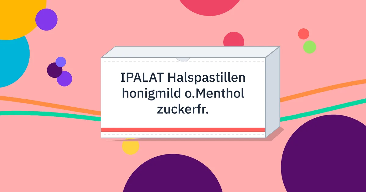 Symbolbild: Packung mit der Aufschrift IPALAT Halspastillen honigmild o.Menthol zuckerfr. (PZN 14143134) – Verfügbarkeit und Bezug in Apotheken in Frankfurt am Main