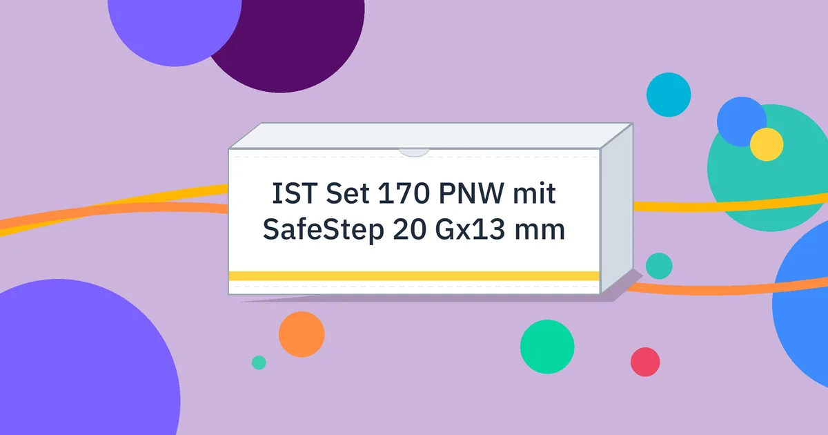 Symbolbild: Packung mit der Aufschrift IST Set 170 PNW mit SafeStep 20 Gx13 mm (PZN 16488469) – Verfügbarkeit und Bezug in Apotheken in Frankfurt am Main