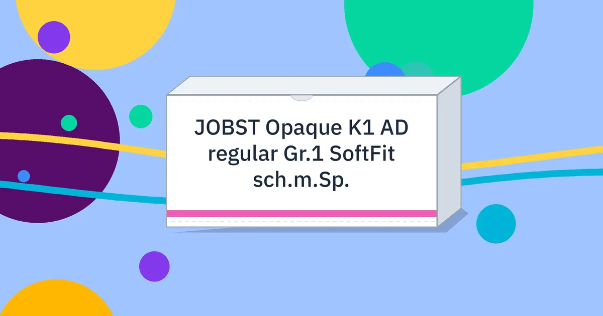 Symbolbild: Packung mit der Aufschrift JOBST Opaque K1 AD regular Gr.1 SoftFit sch.m.Sp. (PZN 13082034) – Verfügbarkeit und Bezug in Apotheken in Frankfurt am Main
