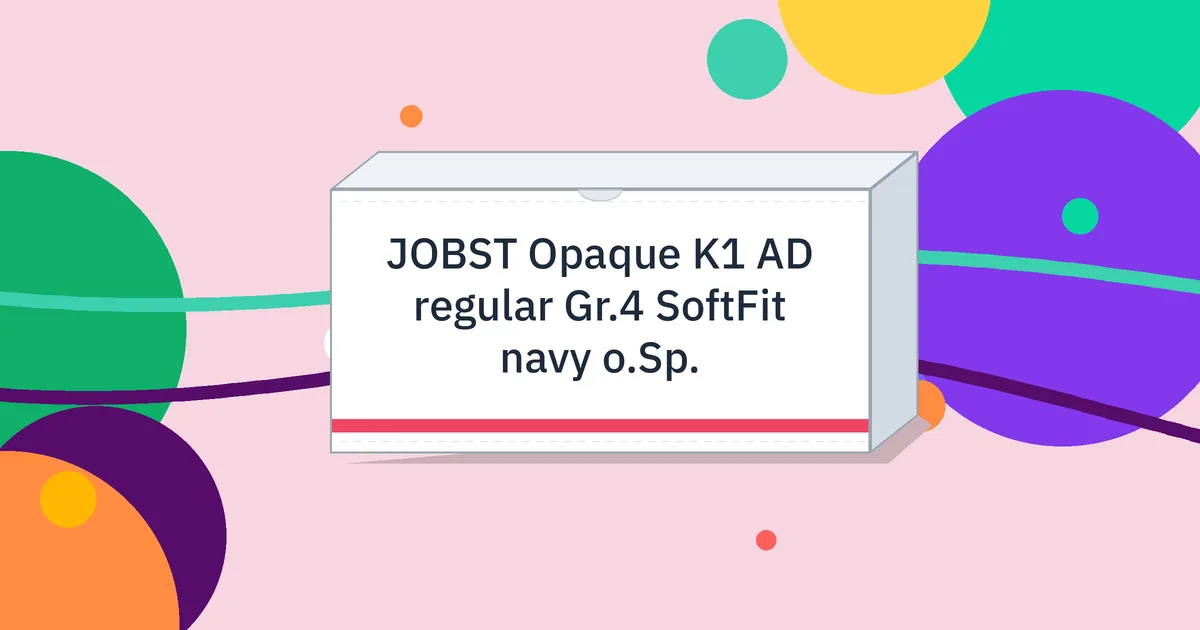 Symbolbild: Packung mit der Aufschrift JOBST Opaque K1 AD regular Gr.4 SoftFit navy o.Sp. (PZN 13083016) – Verfügbarkeit und Bezug in Apotheken in Frankfurt am Main