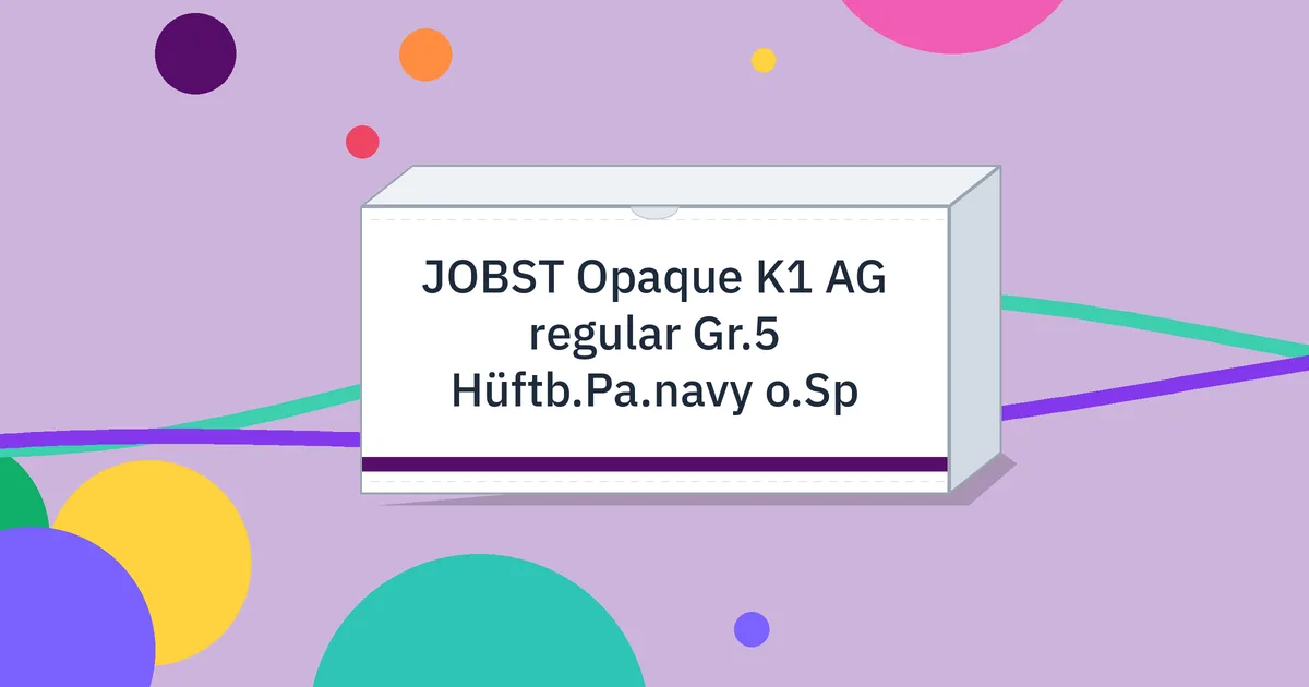 Symbolbild: Packung mit der Aufschrift JOBST Opaque K1 AG regular Gr.5 Hüftb.Pa.navy o.Sp (PZN 13100878) – Verfügbarkeit und Bezug in Apotheken in Frankfurt am Main