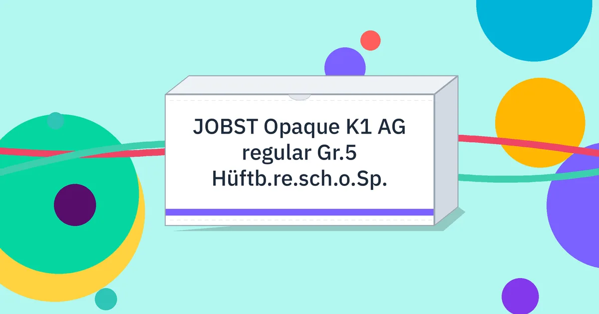 Symbolbild: Packung mit der Aufschrift JOBST Opaque K1 AG regular Gr.5 Hüftb.re.sch.o.Sp. (PZN 13101748) – Verfügbarkeit und Bezug in Apotheken in Frankfurt am Main