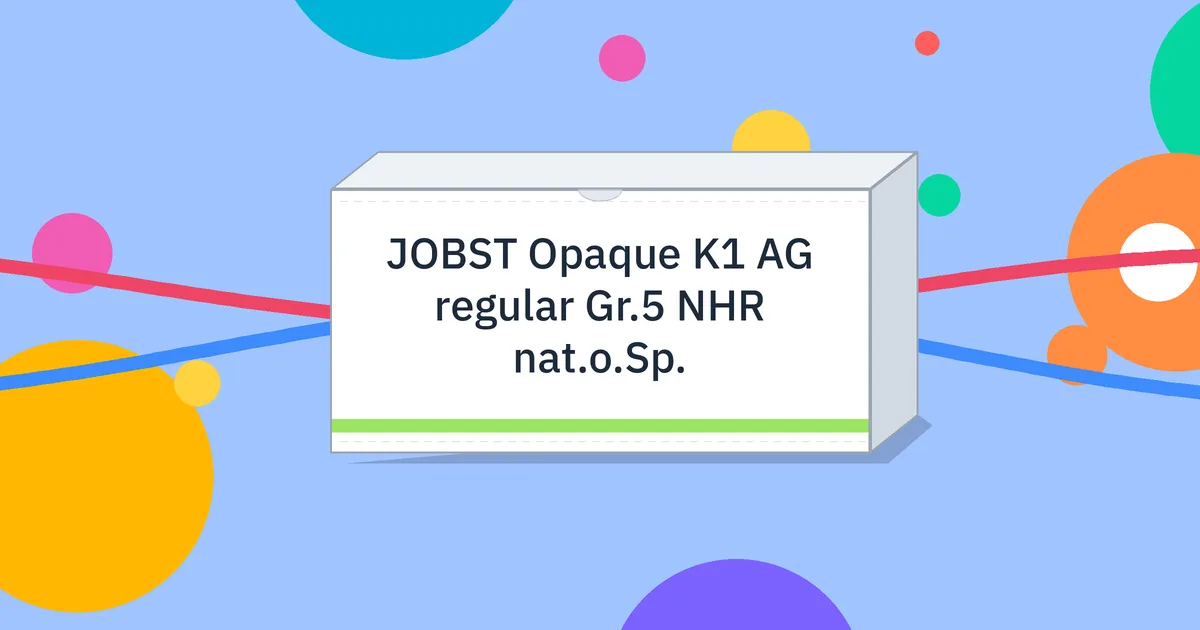 Symbolbild: Packung mit der Aufschrift JOBST Opaque K1 AG regular Gr.5 NHR nat.o.Sp. (PZN 13095290) – Verfügbarkeit und Bezug in Apotheken in Frankfurt am Main