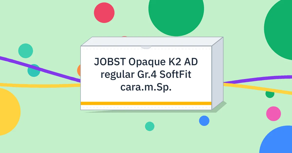 Symbolbild: Packung mit der Aufschrift JOBST Opaque K2 AD regular Gr.4 SoftFit cara.m.Sp. (PZN 11250059) – Verfügbarkeit und Bezug in Apotheken in Frankfurt am Main