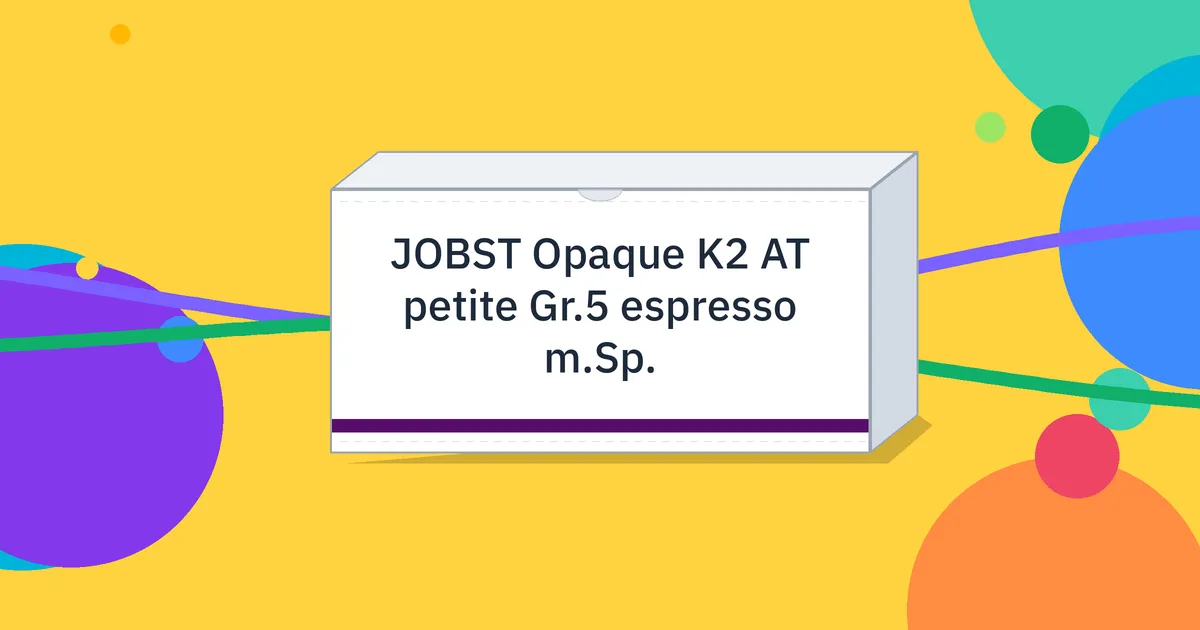 Symbolbild: Packung mit der Aufschrift JOBST Opaque K2 AT petite Gr.5 espresso m.Sp. (PZN 16291637) – Verfügbarkeit und Bezug in Apotheken in Frankfurt am Main