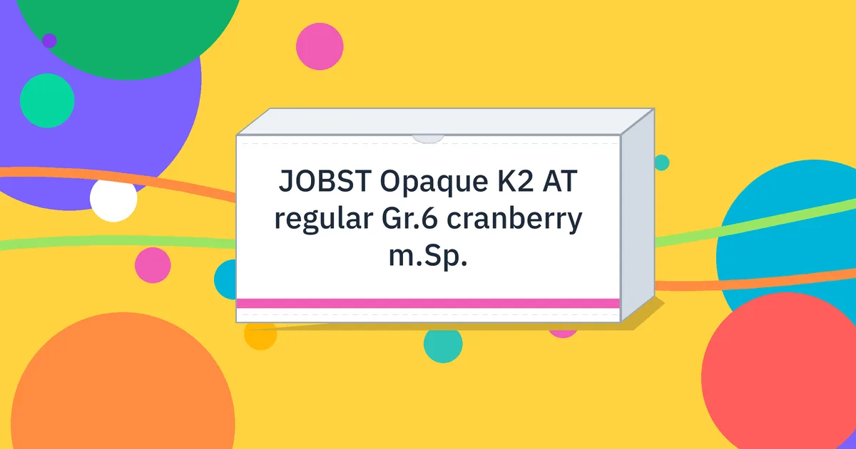 Symbolbild: Packung mit der Aufschrift JOBST Opaque K2 AT regular Gr.6 cranberry m.Sp. (PZN 13122325) – Verfügbarkeit und Bezug in Apotheken in Frankfurt am Main