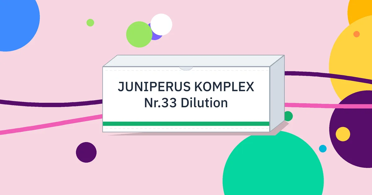 Symbolbild: Packung mit der Aufschrift JUNIPERUS KOMPLEX Nr.33 Dilution (PZN 01910282) – Verfügbarkeit und Bezug in Apotheken in Frankfurt am Main