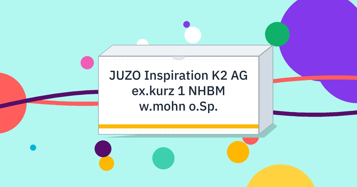 Symbolbild: Packung mit der Aufschrift JUZO Inspiration K2 AG ex.kurz 1 NHBM w.mohn o.Sp. (PZN 14950975) – Verfügbarkeit und Bezug in Apotheken in Frankfurt am Main