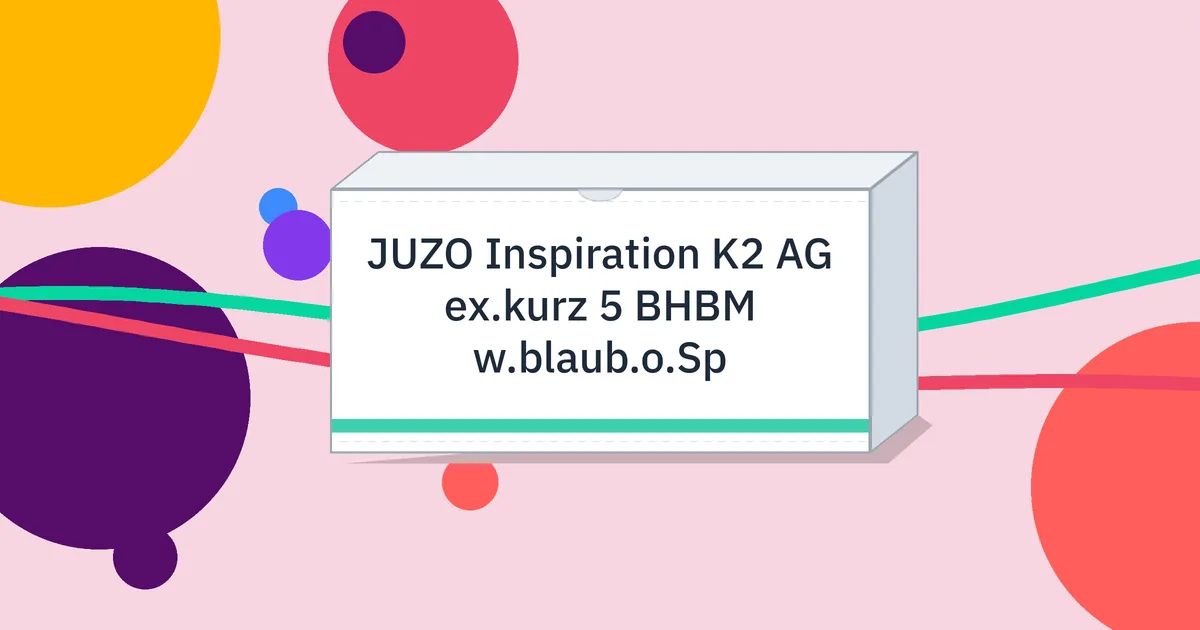 Symbolbild: Packung mit der Aufschrift JUZO Inspiration K2 AG ex.kurz 5 BHBM w.blaub.o.Sp (PZN 14886042) – Verfügbarkeit und Bezug in Apotheken in Frankfurt am Main