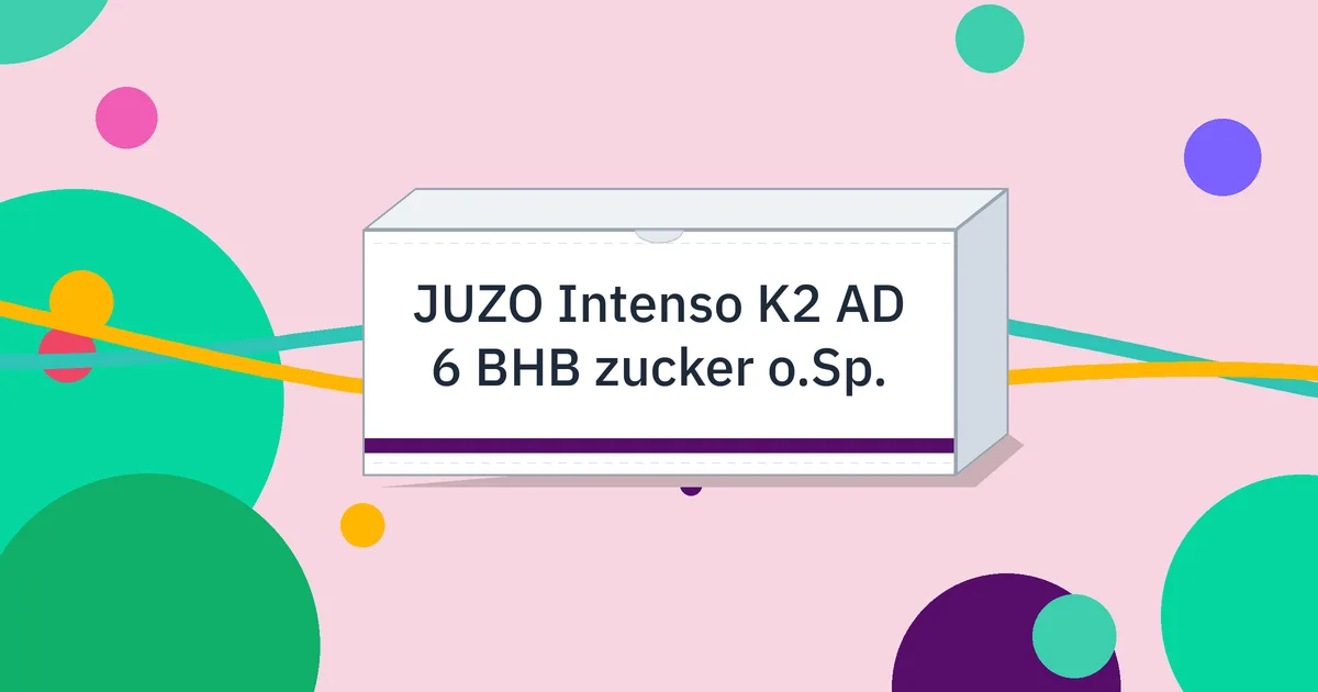 Symbolbild: Packung mit der Aufschrift JUZO Intenso K2 AD 6 BHB zucker o.Sp. (PZN 18623664) – Verfügbarkeit und Bezug in Apotheken in Frankfurt am Main