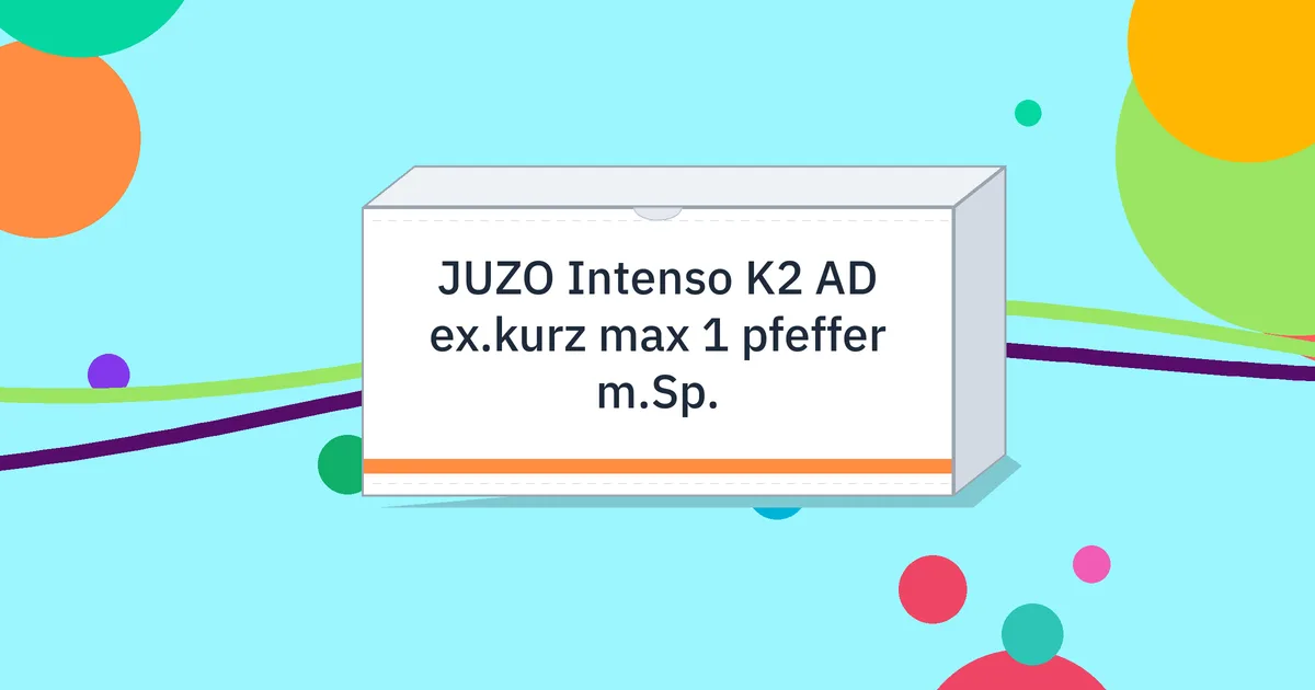 Symbolbild: Packung mit der Aufschrift JUZO Intenso K2 AD ex.kurz max 1 pfeffer m.Sp. (PZN 18606631) – Verfügbarkeit und Bezug in Apotheken in Frankfurt am Main