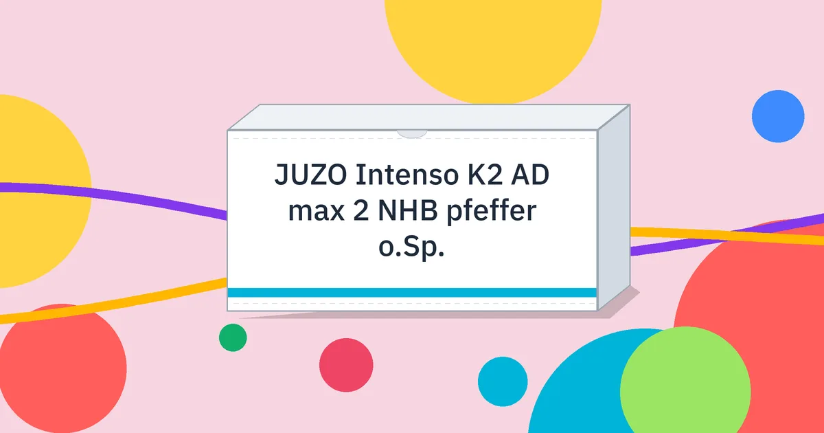 Symbolbild: Packung mit der Aufschrift JUZO Intenso K2 AD max 2 NHB pfeffer o.Sp. (PZN 18623090) – Verfügbarkeit und Bezug in Apotheken in Frankfurt am Main