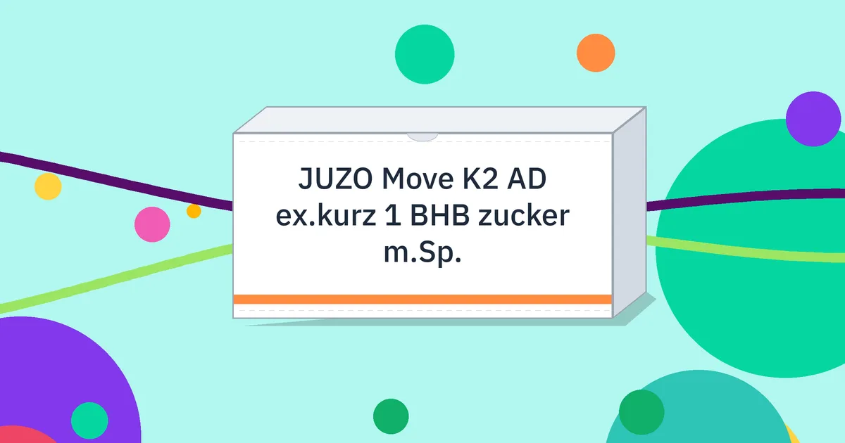 Symbolbild: Packung mit der Aufschrift JUZO Move K2 AD ex.kurz 1 BHB zucker m.Sp. (PZN 18510167) – Verfügbarkeit und Bezug in Apotheken in Frankfurt am Main