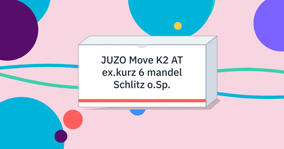 Symbolbild: Packung mit der Aufschrift JUZO Move K2 AT ex.kurz 6 mandel Schlitz o.Sp. (PZN 20673497) – Verfügbarkeit und Bezug in Apotheken in Frankfurt am Main