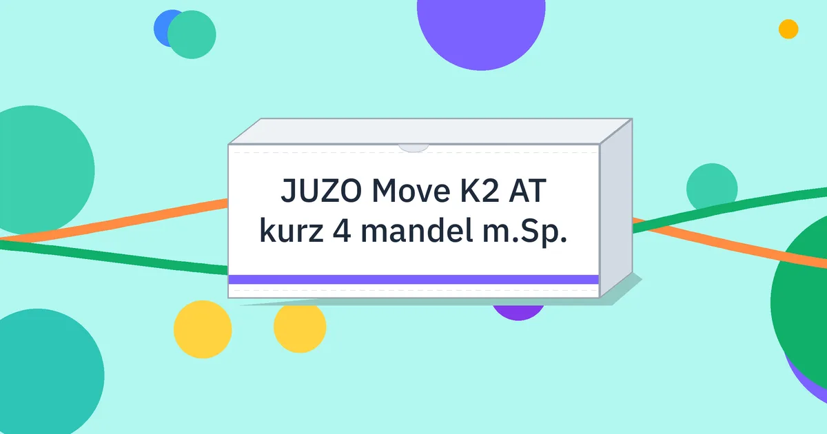 Symbolbild: Packung mit der Aufschrift JUZO Move K2 AT kurz 4 mandel m.Sp. (PZN 20673971) – Verfügbarkeit und Bezug in Apotheken in Frankfurt am Main