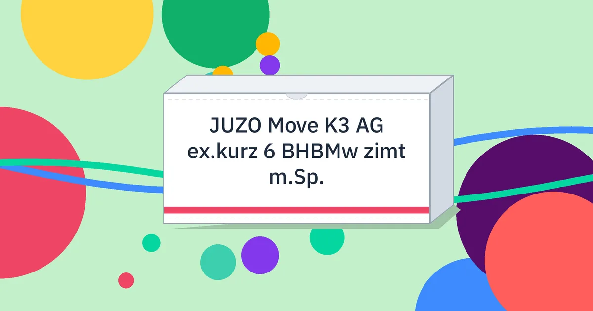 Symbolbild: Packung mit der Aufschrift JUZO Move K3 AG ex.kurz 6 BHBMw zimt m.Sp. (PZN 18584220) – Verfügbarkeit und Bezug in Apotheken in Frankfurt am Main