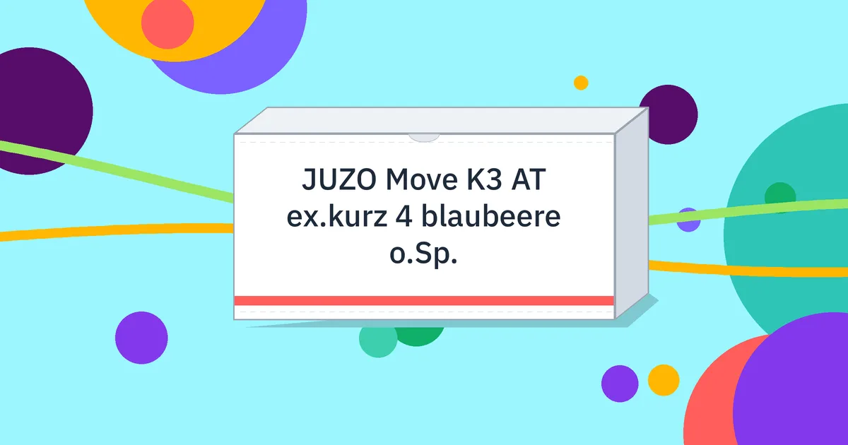 Symbolbild: Packung mit der Aufschrift JUZO Move K3 AT ex.kurz 4 blaubeere o.Sp. (PZN 20681628) – Verfügbarkeit und Bezug in Apotheken in Frankfurt am Main