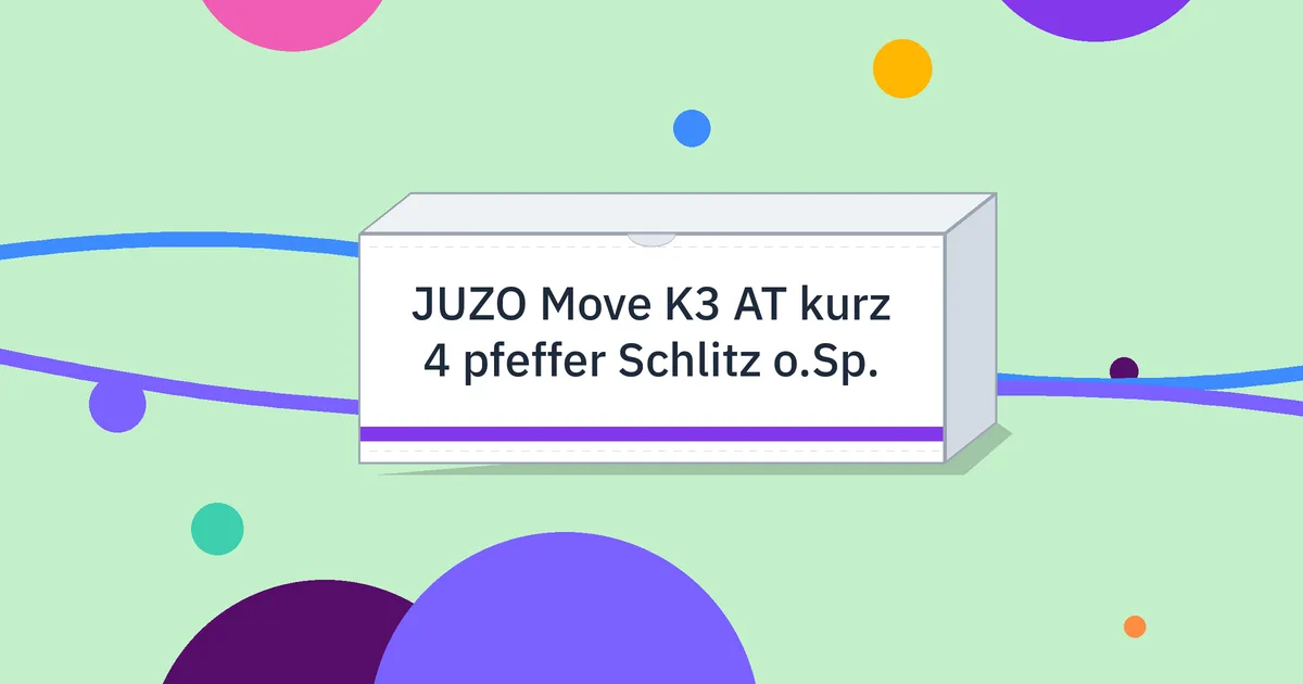 Symbolbild: Packung mit der Aufschrift JUZO Move K3 AT kurz 4 pfeffer Schlitz o.Sp. (PZN 20685566) – Verfügbarkeit und Bezug in Apotheken in Frankfurt am Main