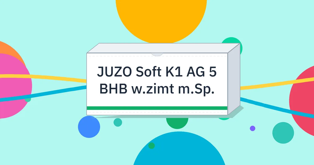 Symbolbild: Packung mit der Aufschrift JUZO Soft K1 AG 5 BHB w.zimt m.Sp. (PZN 14836699) – Verfügbarkeit und Bezug in Apotheken in Frankfurt am Main