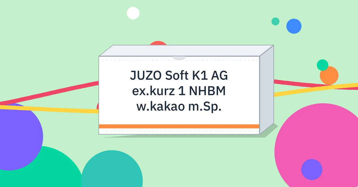 Symbolbild: Packung mit der Aufschrift JUZO Soft K1 AG ex.kurz 1 NHBM w.kakao m.Sp. (PZN 15016811) – Verfügbarkeit und Bezug in Apotheken in Frankfurt am Main