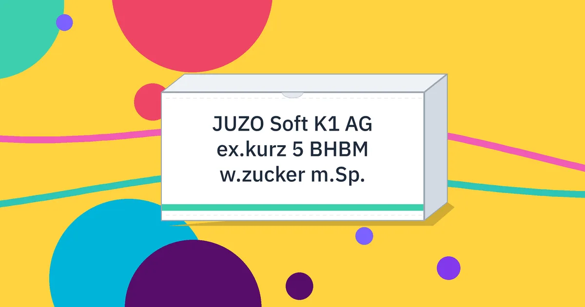 Symbolbild: Packung mit der Aufschrift JUZO Soft K1 AG ex.kurz 5 BHBM w.zucker m.Sp. (PZN 14863986) – Verfügbarkeit und Bezug in Apotheken in Frankfurt am Main