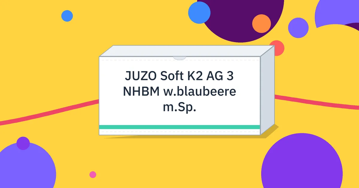Symbolbild: Packung mit der Aufschrift JUZO Soft K2 AG 3 NHBM w.blaubeere m.Sp. (PZN 15018767) – Verfügbarkeit und Bezug in Apotheken in Frankfurt am Main