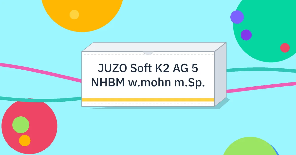 Symbolbild: Packung mit der Aufschrift JUZO Soft K2 AG 5 NHBM w.mohn m.Sp. (PZN 15019235) – Verfügbarkeit und Bezug in Apotheken in Frankfurt am Main