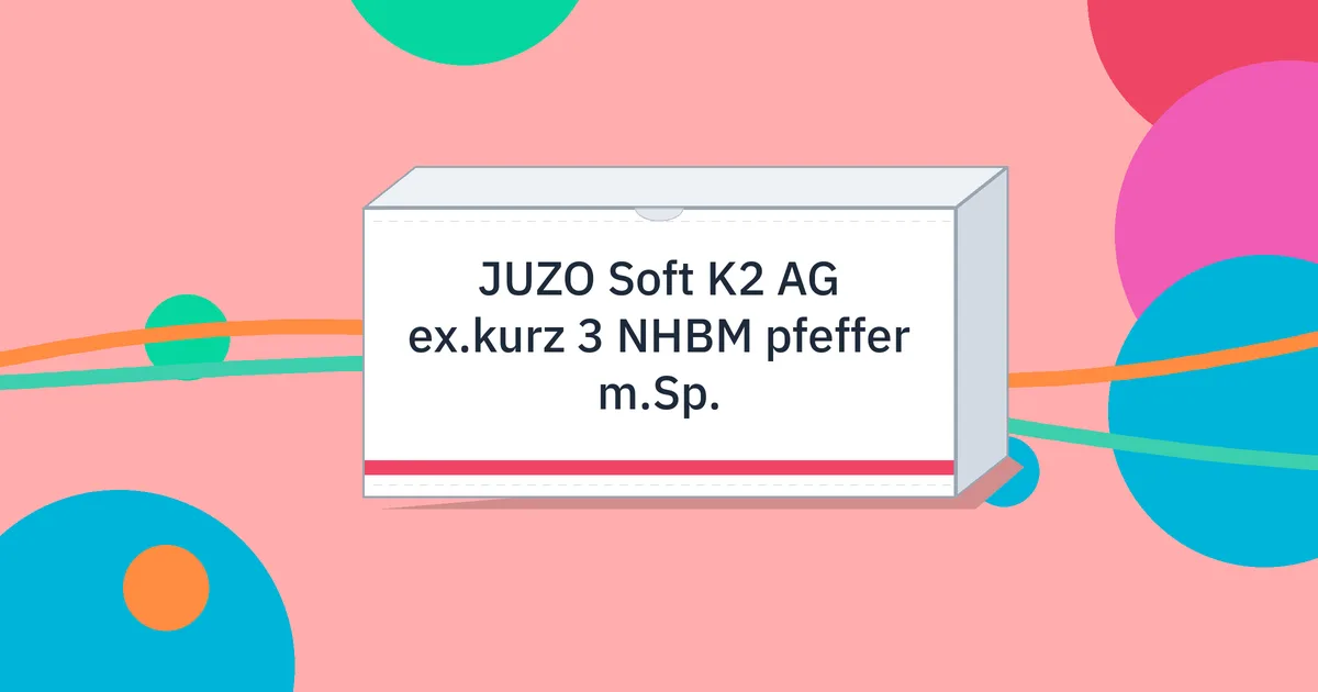 Symbolbild: Packung mit der Aufschrift JUZO Soft K2 AG ex.kurz 3 NHBM pfeffer m.Sp. (PZN 15022102) – Verfügbarkeit und Bezug in Apotheken in Frankfurt am Main