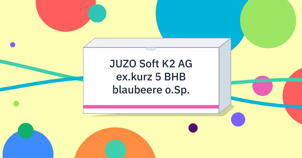 Symbolbild: Packung mit der Aufschrift JUZO Soft K2 AG ex.kurz 5 BHB blaubeere o.Sp. (PZN 14828323) – Verfügbarkeit und Bezug in Apotheken in Frankfurt am Main