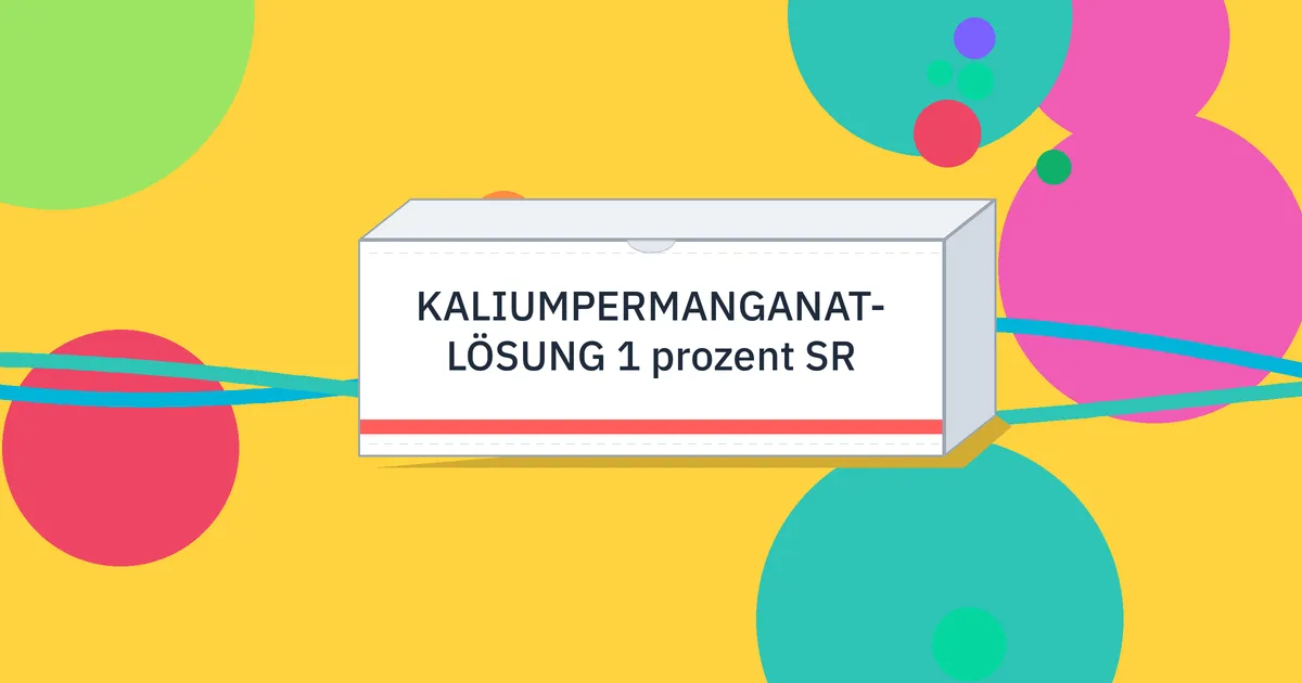 Symbolbild: Packung mit der Aufschrift KALIUMPERMANGANAT-LÖSUNG 1 prozent SR (PZN 02830622) – Verfügbarkeit und Bezug in Apotheken in Frankfurt am Main