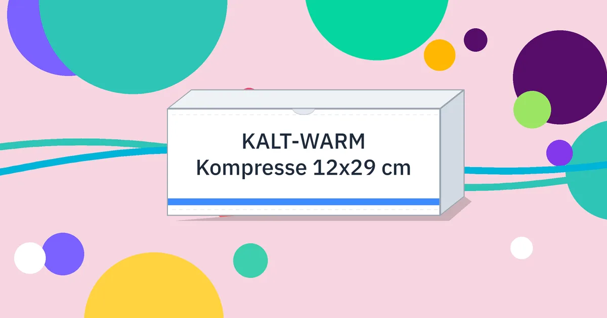 Symbolbild: Packung mit der Aufschrift KALT-WARM Kompresse 12x29 cm (PZN 06455291) – Verfügbarkeit und Bezug in Apotheken in Frankfurt am Main
