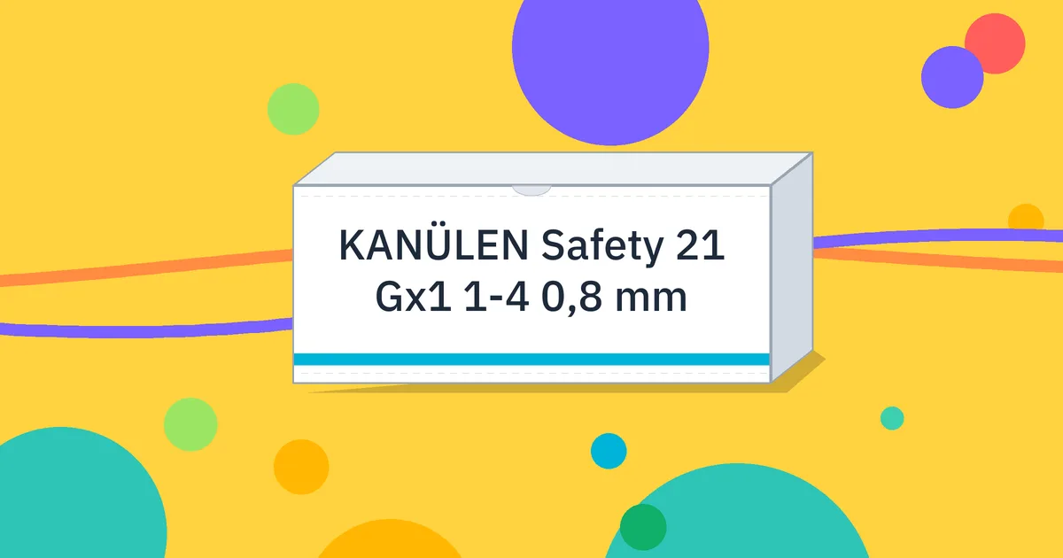 Symbolbild: Packung mit der Aufschrift KANÜLEN Safety 21 Gx1 1-4 0,8 mm (PZN 07688873) – Verfügbarkeit und Bezug in Apotheken in Frankfurt am Main
